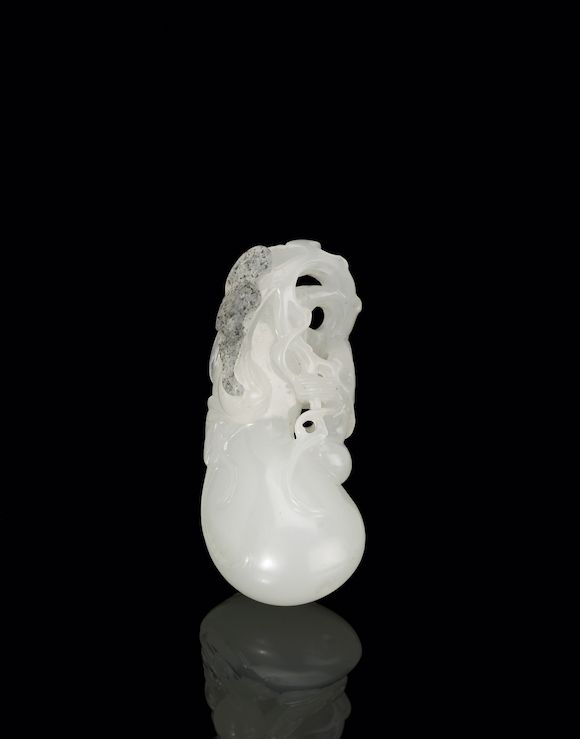 Bonhams : A white jade bat and gourd study 18th Century