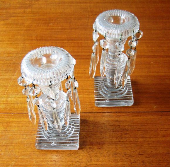 Bonhams : A pair of English cut-glass candlesticks