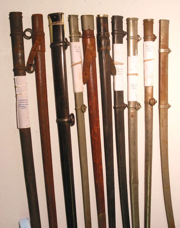 Bonhams : A lot of ten European military sword scabbards