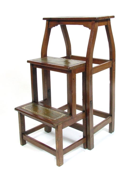 Bonhams : A Continental fruitwood and tooled leather library step
