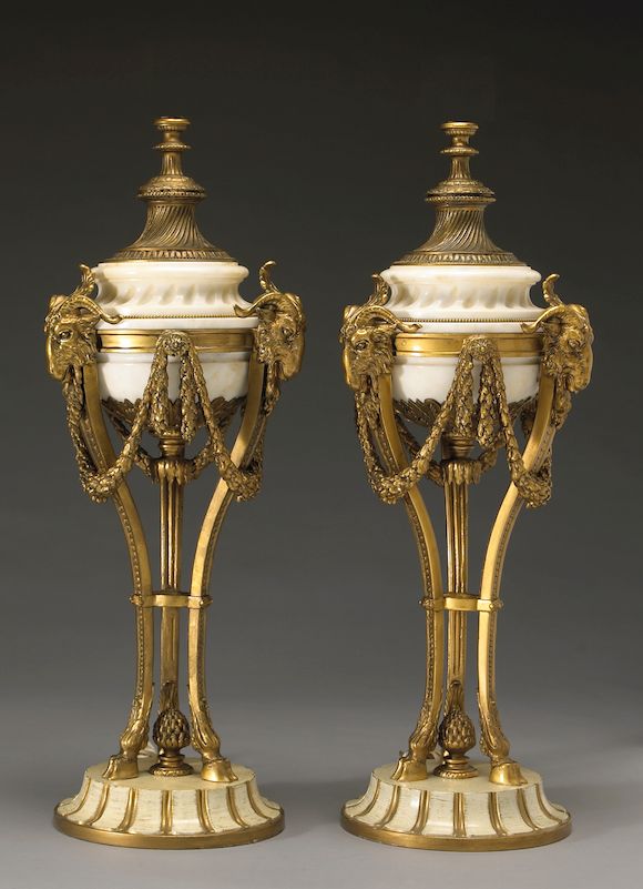 Bonhams : A pair of Louis XVI style gilt bronze and white marble ...