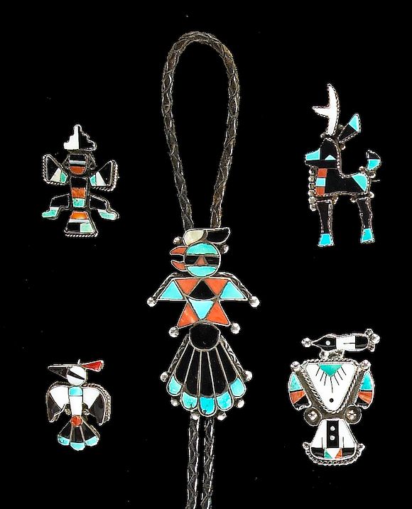 Bonhams : Five Zuni inlay jewelry items