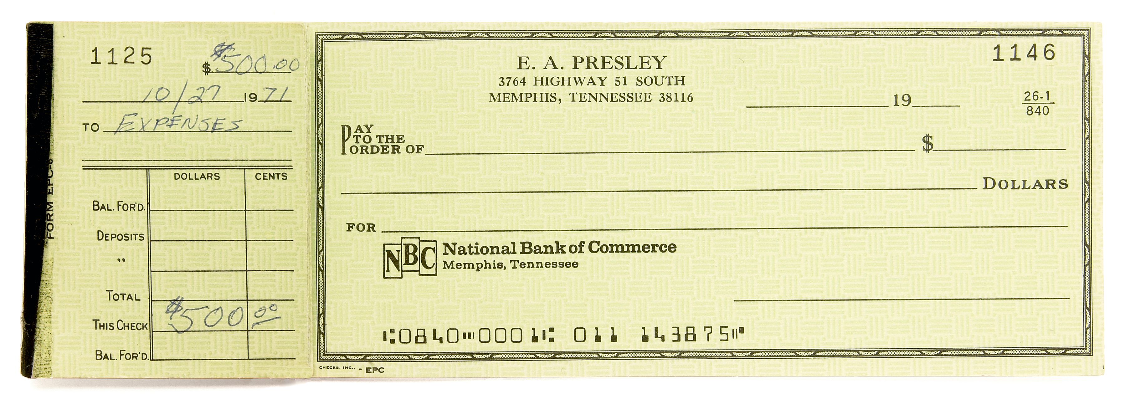An Elvis Presley partially used personal checkbook, 1971-1972 ...