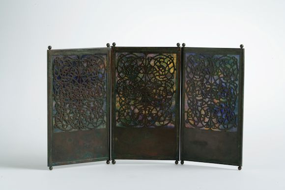Bonhams : A Tiffany Studios Favrile glass and bronze tea screen