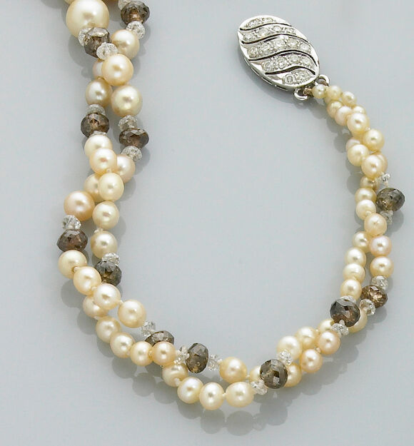Bonhams : Rare Natural Pearl and Brown Diamond Necklace—A Basra Pearl ...