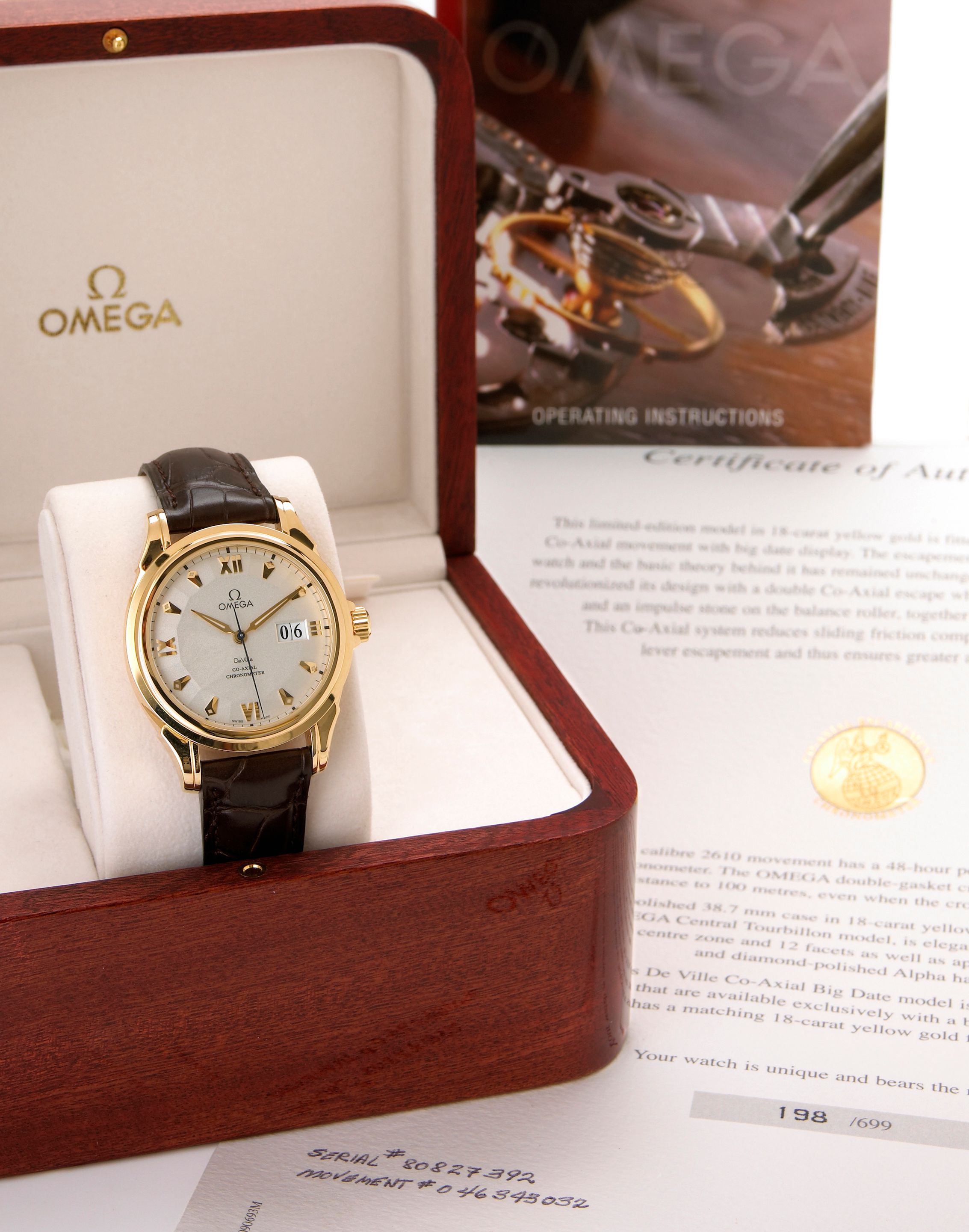 Omega. An 18k gold limited edition self-winding wristwatch with co ...