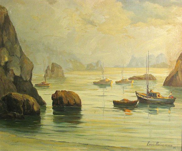 Bonhams : Louis Heinzman (American, 1905-1982) Sailing on a calm coast ...