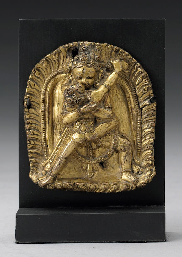Bonhams A Gilt Copper Repoussé Plaque Of A Yi Dam Group Tibetnepal