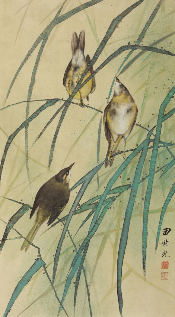 Bonhams : Tian Shiguang (1916-1999): Birds and Reeds