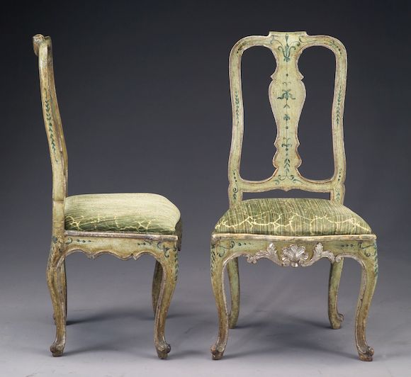 Bonhams : A set of eight Italian Rococo polychrome decorated chairs