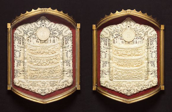 Bonhams : A fine pair of export carved ivory letter holders in shadow ...