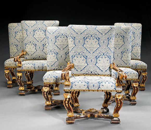 Bonhams : A set of six Northern Italian Baroque painted and parcel gilt ...