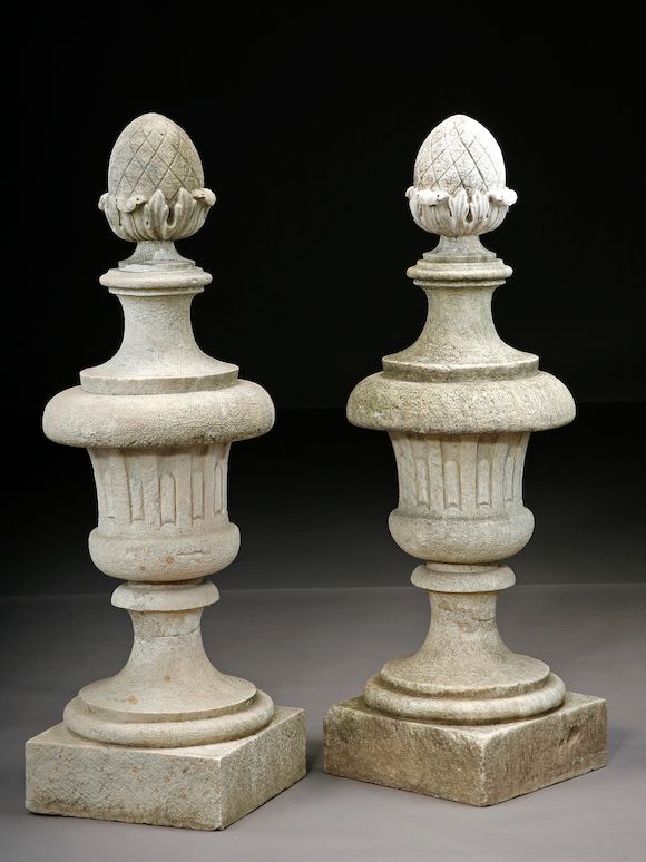 Bonhams : A pair of French Neoclassical marble finials