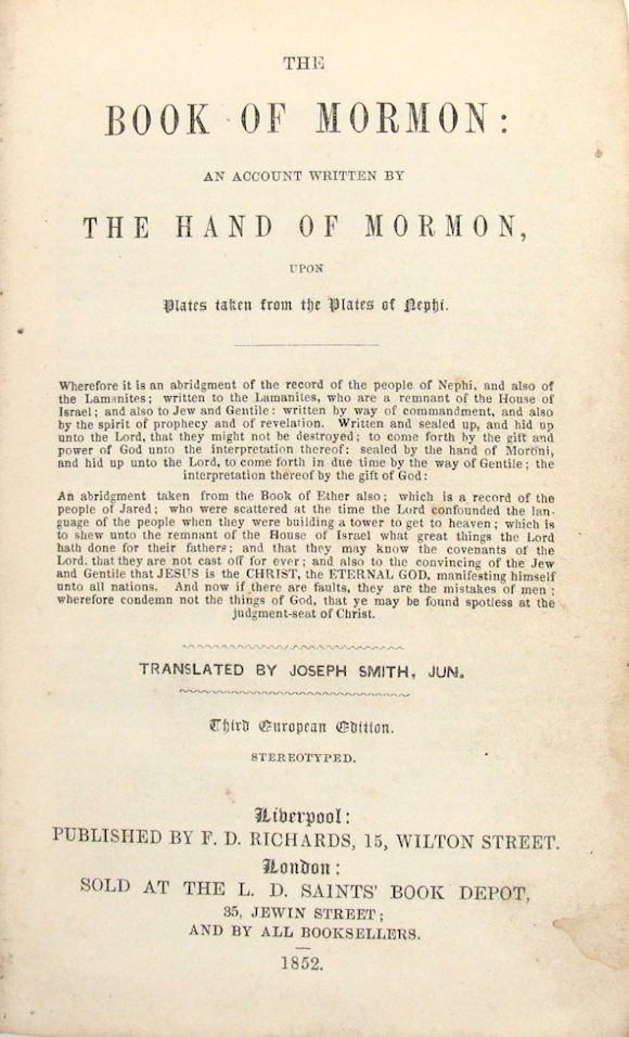 Bonhams : BOOK OF MORMON.