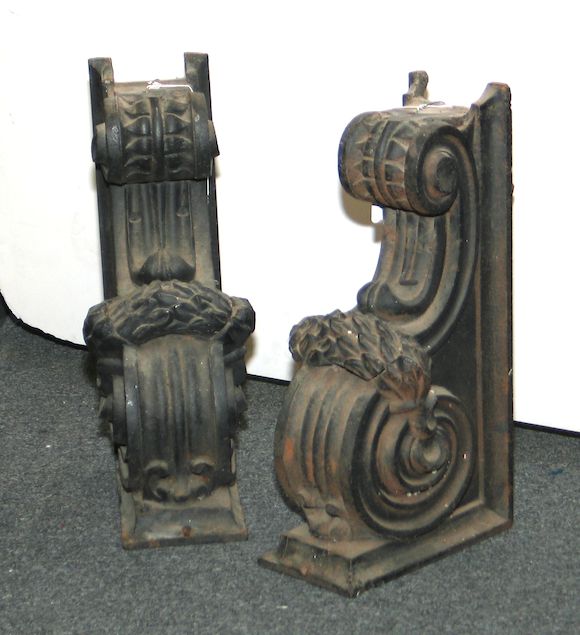 Bonhams : A pair of Neoclassical style black painted cast iron corbels