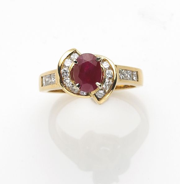 Bonhams : A ruby, diamond, and 18k gold ring, Élan