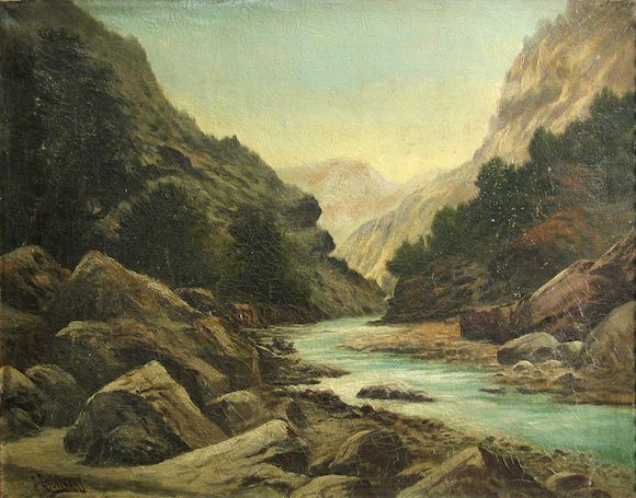 Bonhams : John Englehart (American, 1867-1915) A river in a mountainous ...
