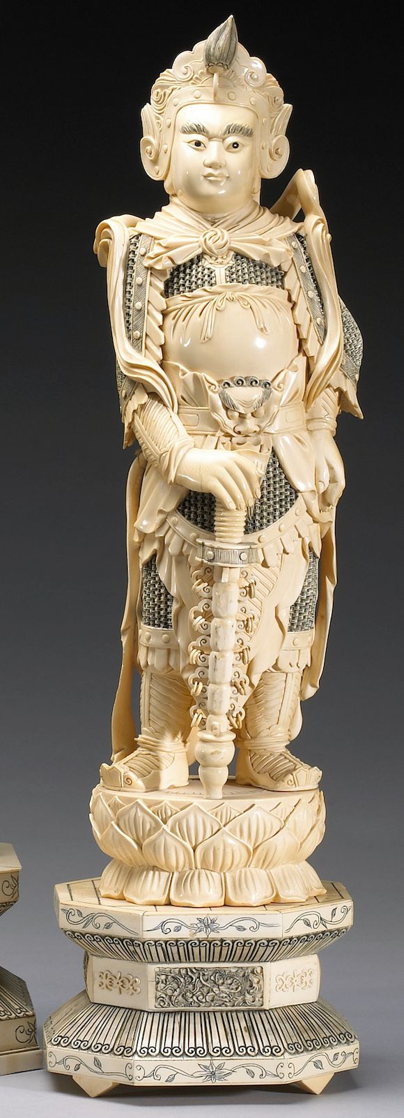 Bonhams : A large pieced ivory figure of Weituo