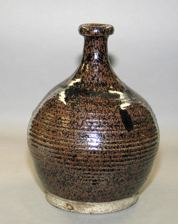 Bonhams : A temmoku glazed pottery storage bottle and a temmoku glazed ...