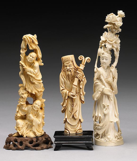 Bonhams : Three ivory figural carvings