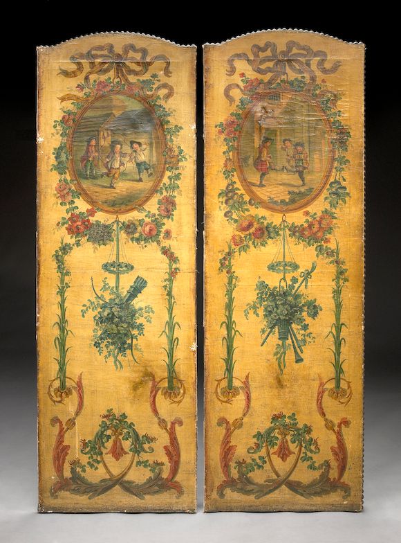 Bonhams : A pair of Louis XIV style paint decorated panels