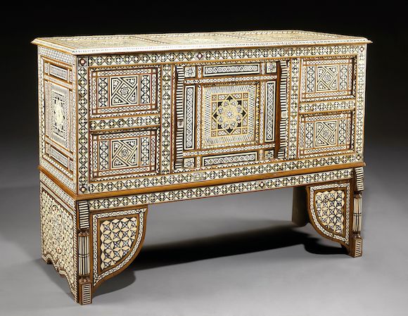 Bonhams : A Levantine shell and bone inlaid chest