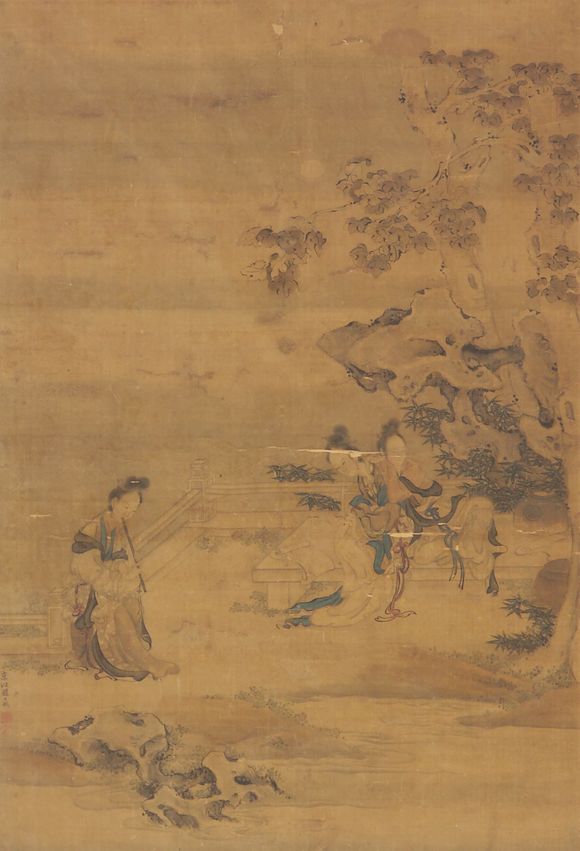 Bonhams : Zhao Shipeng (Qing Dynasty) ladies in a garden