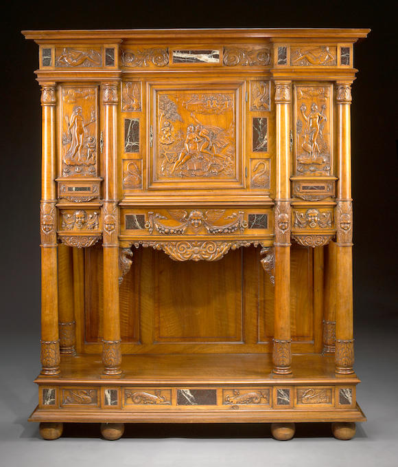 Bonhams A French Renaissance Revival Marble Mounted Walnut Cabinet