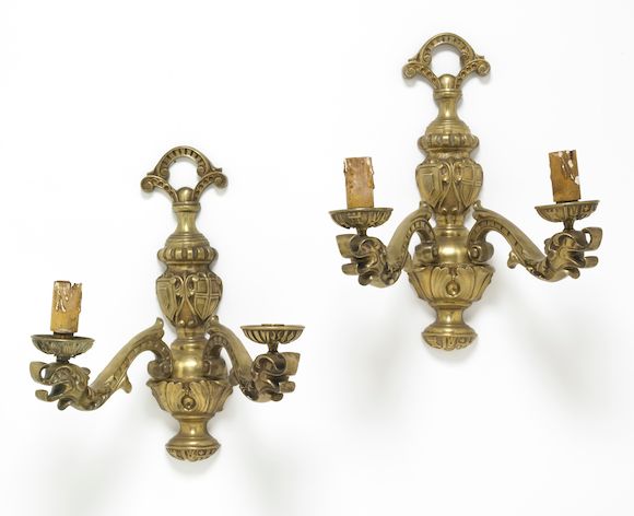 Bonhams : A pair of Regence style gilt bronze two light bras de lumiere