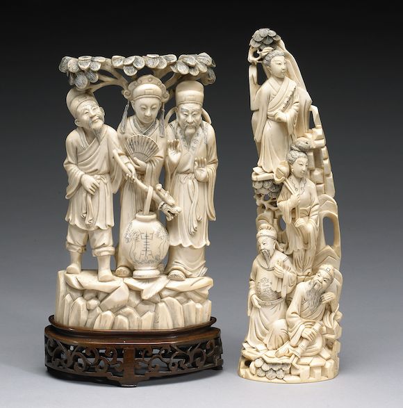 Bonhams : Two tinted ivory figural carvings