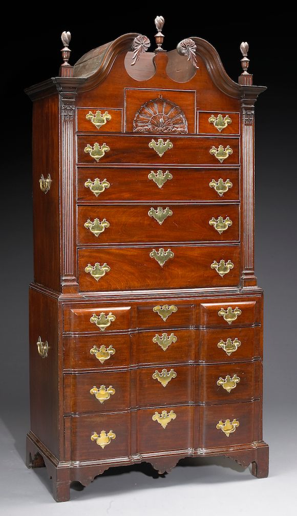 Bonhams : A Chippendale mahogany block front chest on chest
