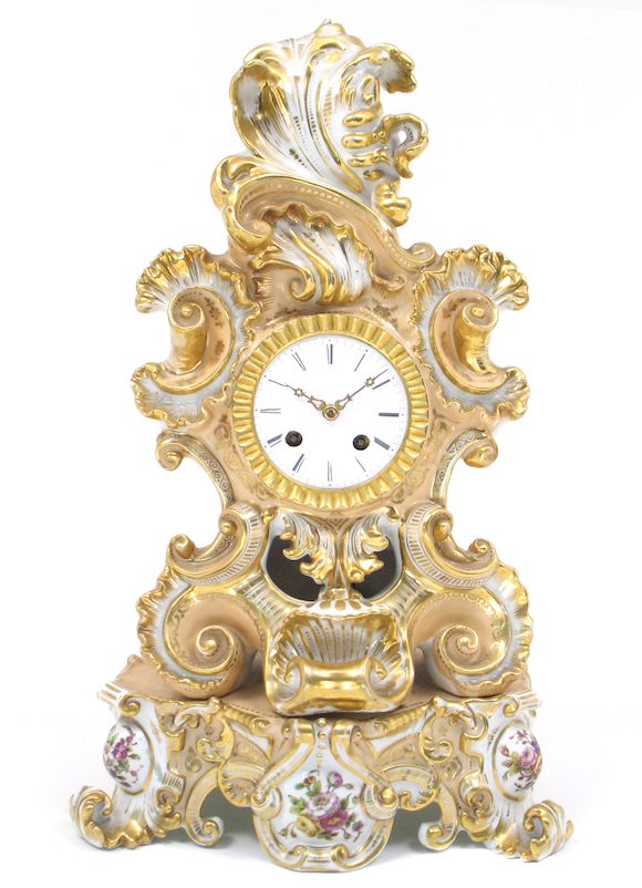 Bonhams : A French Jacob Petite style porcelain mantel clock