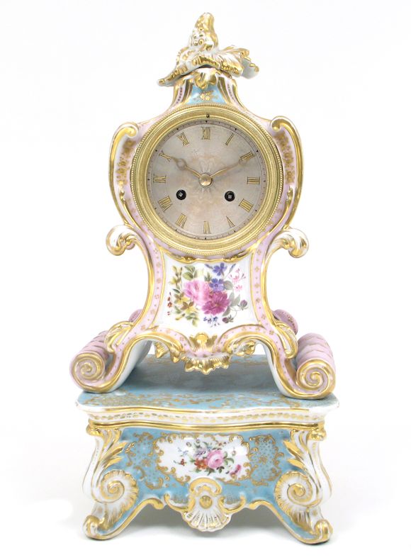 Bonhams : A French Jacob Petite style porcelain mantel clock