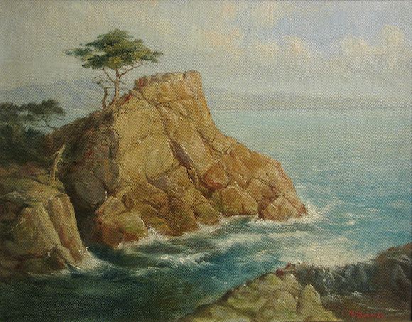 Bonhams : Frank B. Standish (1860-1944) The Lone Cypress 11 x 13 3/4in