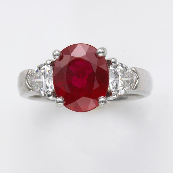 Bonhams : A platinum, ruby and diamond ring