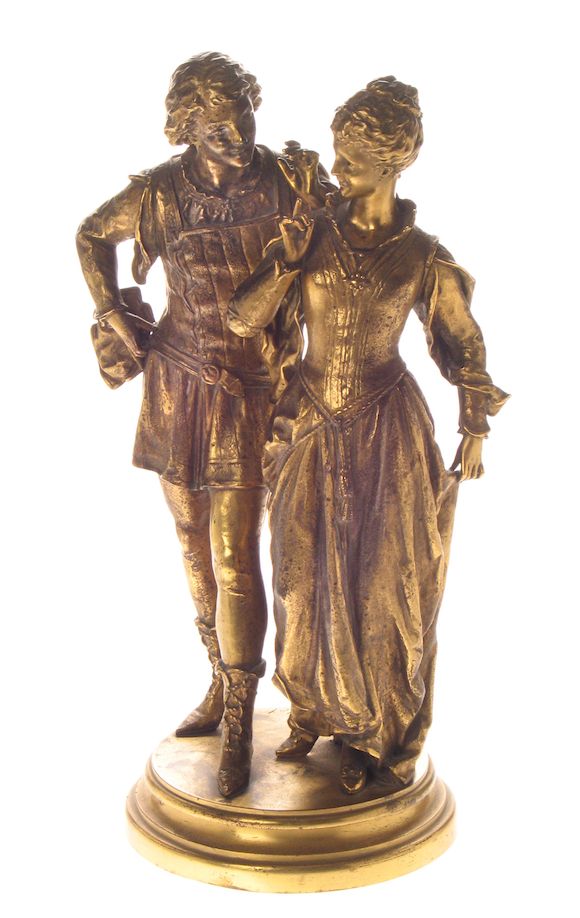 Bonhams : A French gilt bronze figural group of a courting couple in ...