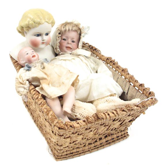 Bonhams : A group of three German bisque headed baby dolls and two doll ...