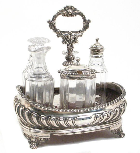 Bonhams : William IV Silver Cruet Stand with Partial Fittings