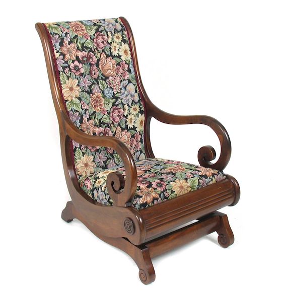 Bonhams : A tapestry upholstered platform rocking chair