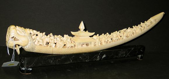 Bonhams : A carved ivory dragon boat Late 19th Century