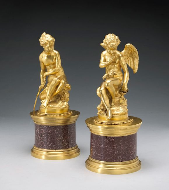 Bonhams : A pair of Louis XVI style gilt bronze figures of Cupid and Psyche