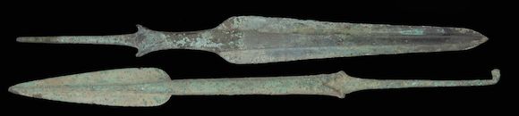 Bonhams : A lot of two Bronze Age tanged spear heads