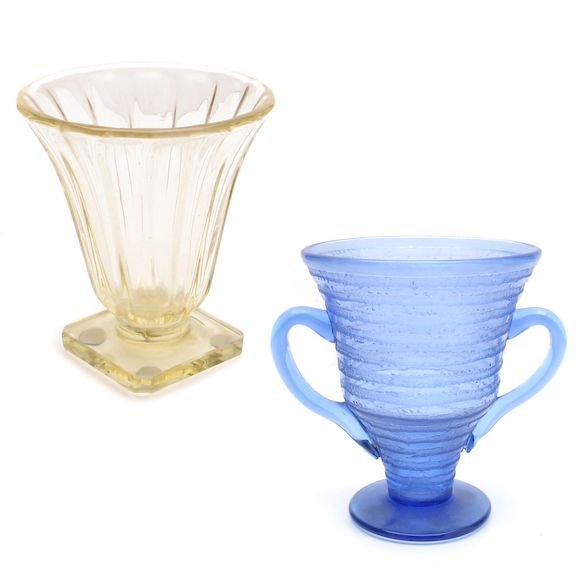 Bonhams : A Daum Nancy acid-cut-back blue glass two-handled vase and a ...
