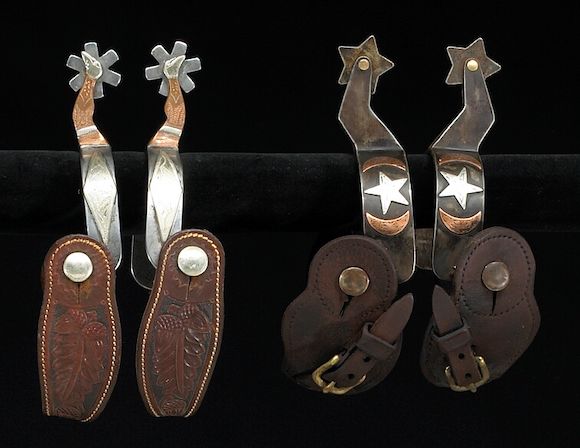 Bonhams : A lot of two pairs of silver and copper-mounted western spurs