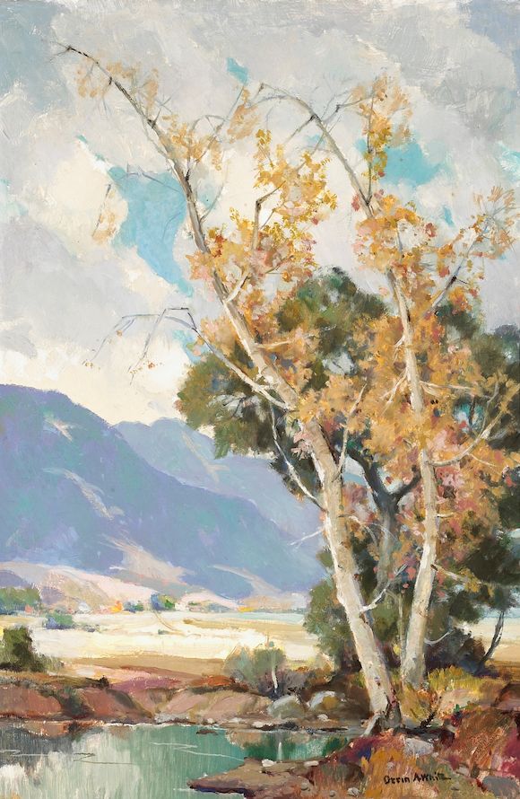 Bonhams : Orrin A. White (American, 1883-1969) Autumn Trees near a ...