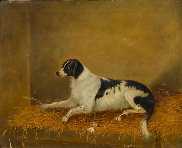 Bonhams : W.J. Gilbert (British, mid 19th Century) A spaniel on a straw ...