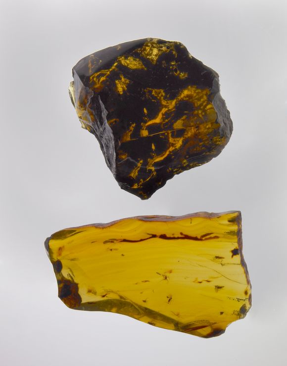 Bonhams : Two Dominican Green Amber Display Pieces