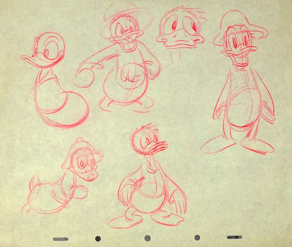 Bonhams : Six William Tytla rough drawings of Goofy and Donald Duck