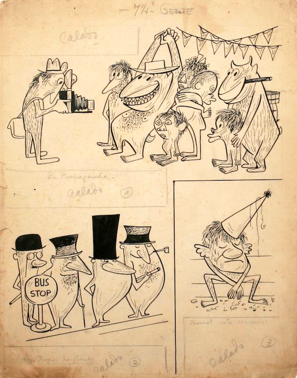 Bonhams : A pen and ink cartoon of monsters