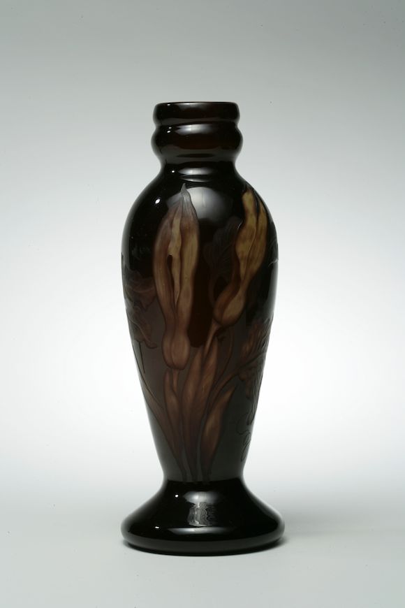Bonhams : A Müller Frères wheel-carved cameo glass floral vase